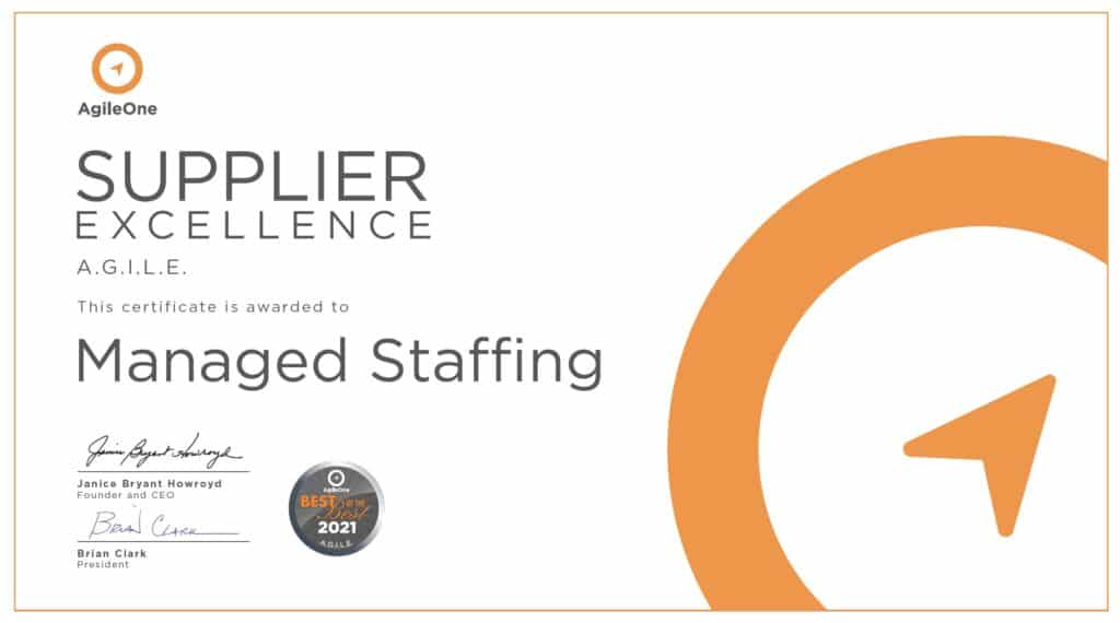 Managed Staffing recognized as AgileOne Best of the Best Supplier ...